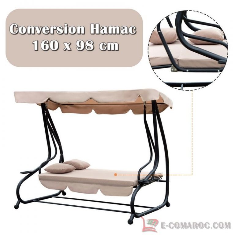 Balancelle De Jardin Hamac Convertible 3 Places Beige - E-COMAROC ...